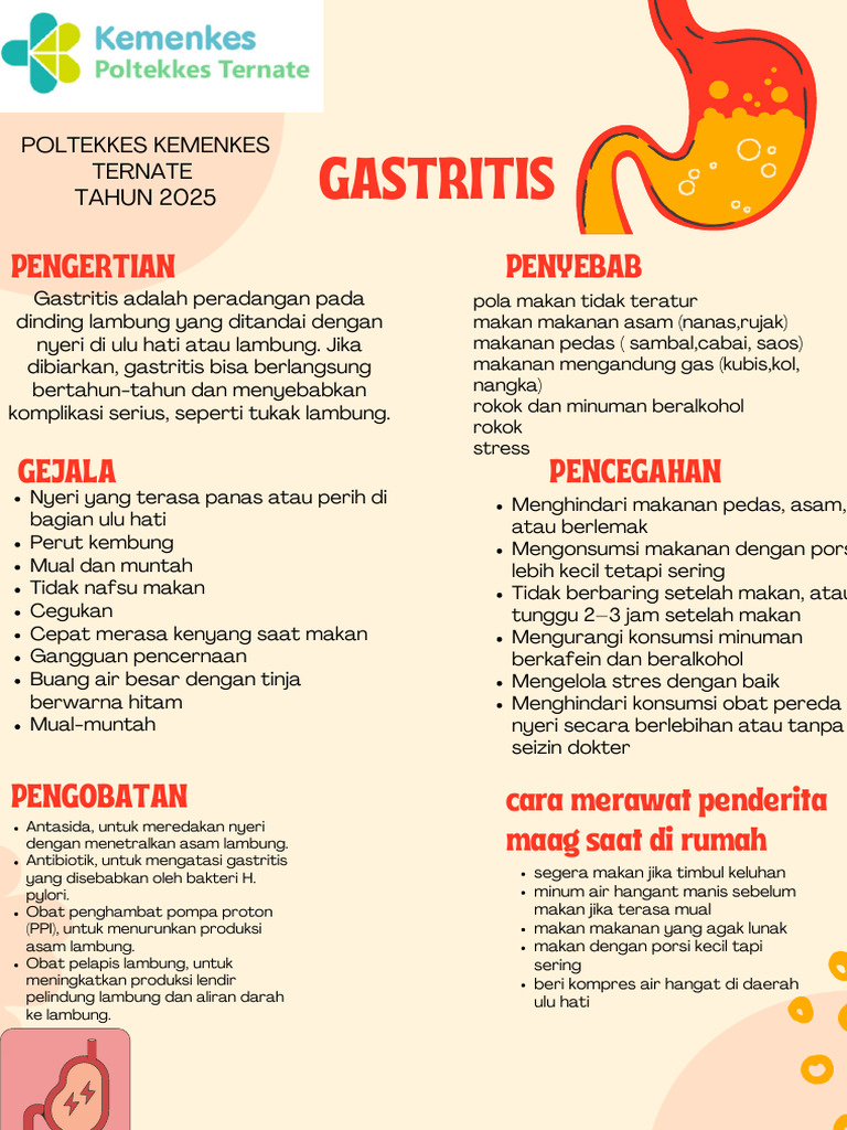Krem dan Merah ilustrasi Perbedaan Maag, Asam Lambung, dan Gerd Poster ...