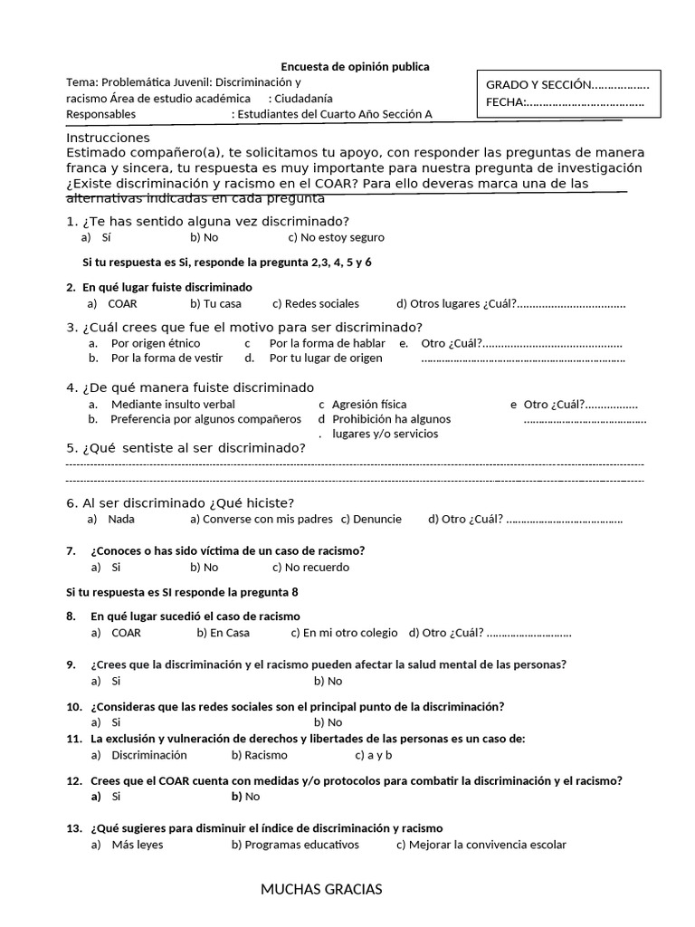 Encuesta Discriminacion y Racismo (1) (Au | PDF | Racismo | Discriminación y relaciones raciales