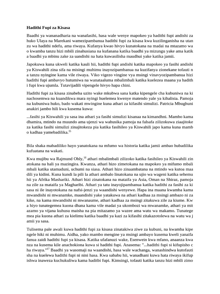 Hadithi Fupi Za Kisasa | PDF