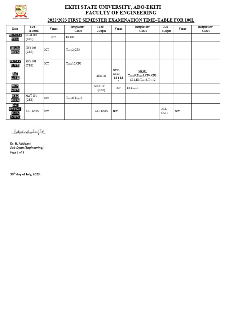 100L Time Table | PDF