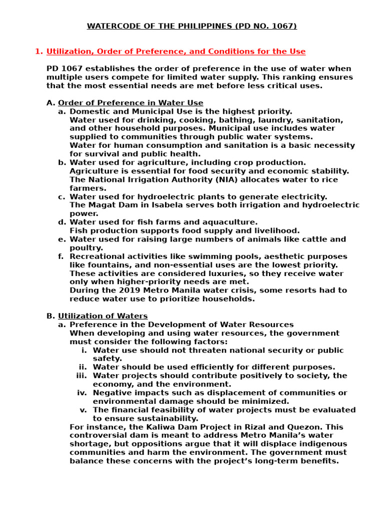 Water Code of the Philippines Overview | PDF | River | Water