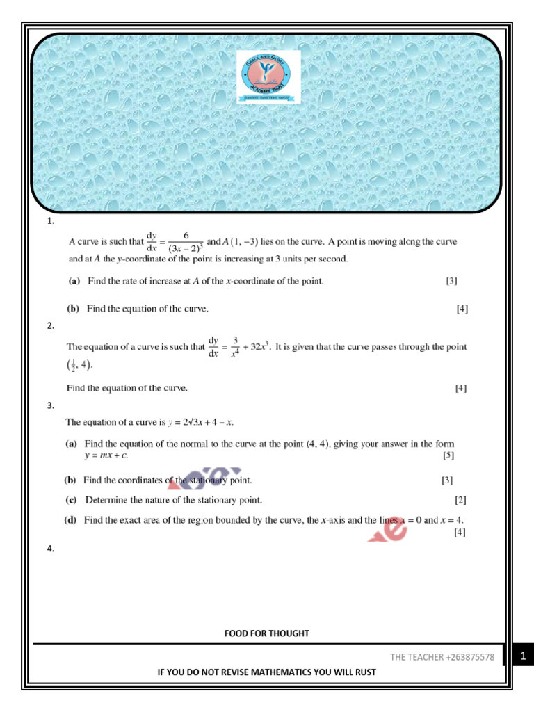 9709 Integration Worksheet 1 | PDF