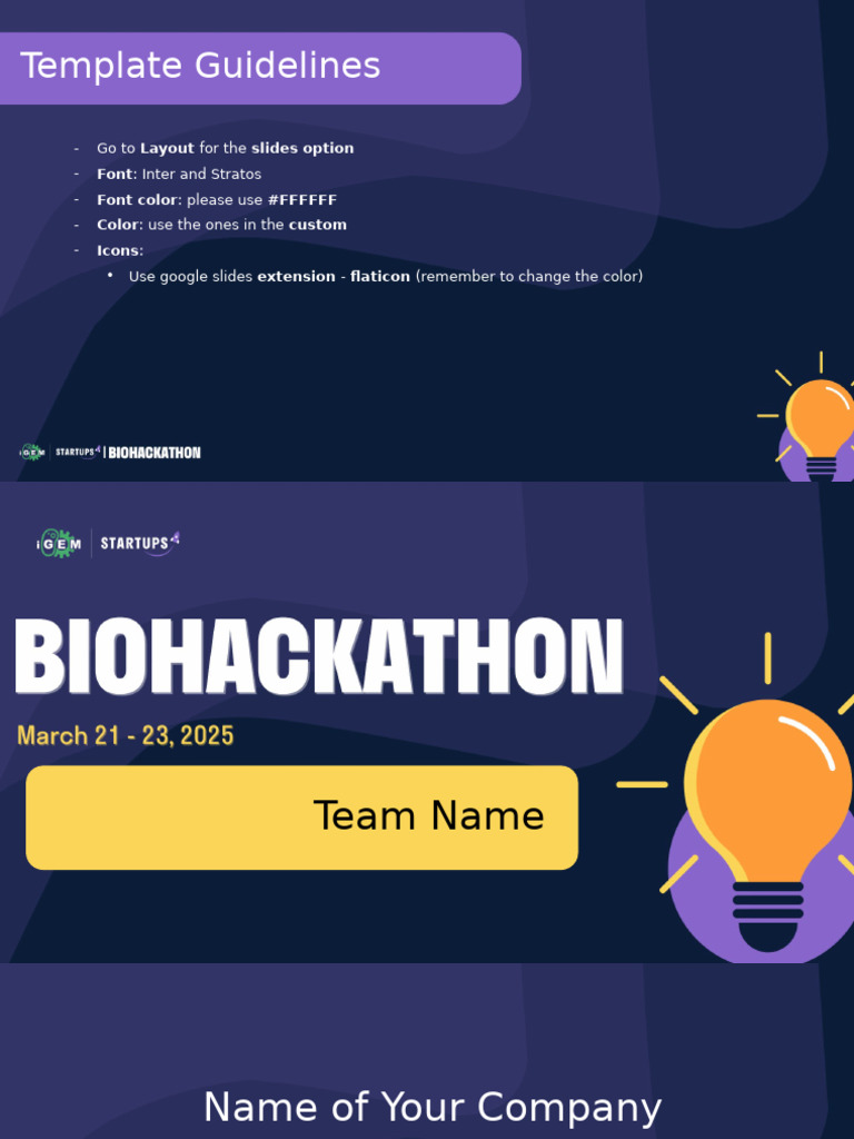 IGEM Startups 2025 BioHackathon Pitch Sample Slides | PDF