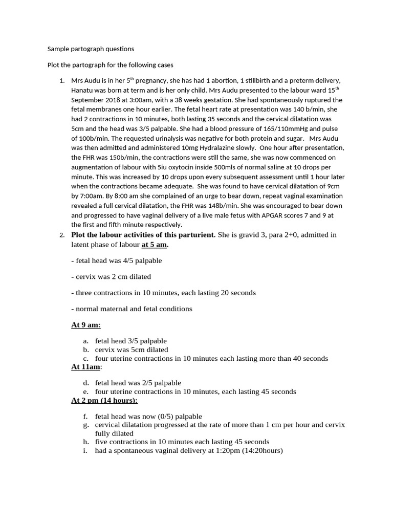 sample partograph questions | PDF | Childbirth | Maternal Health