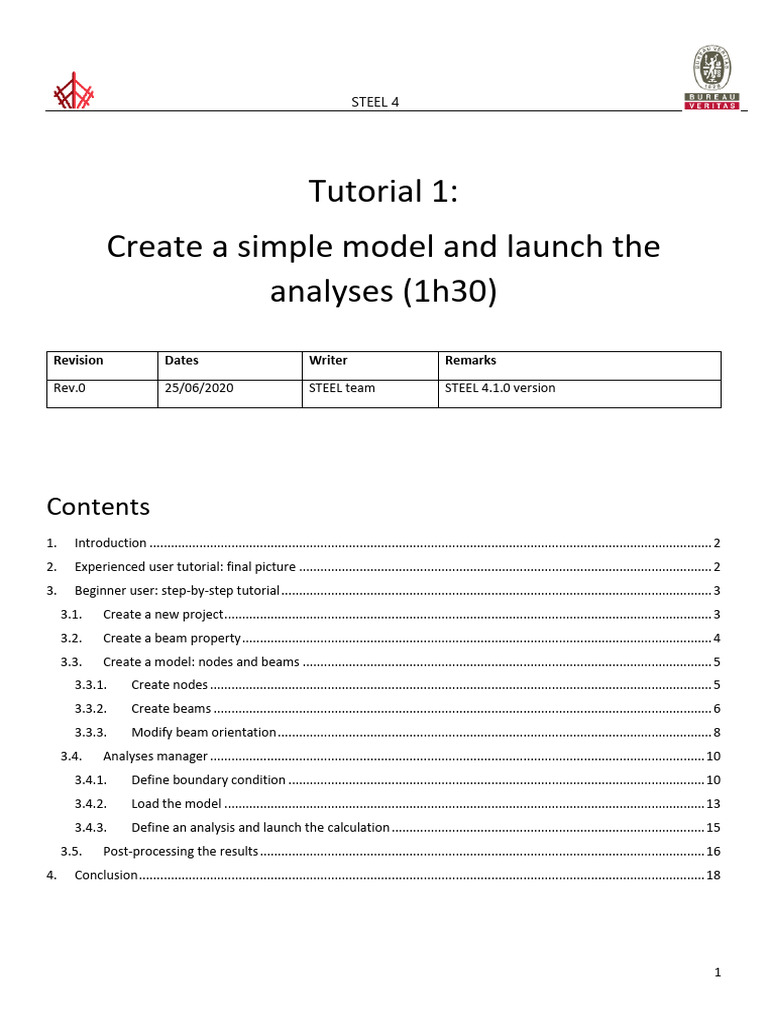 STEEL Tutorial 1 - Create A Simple Model and Launch The Analyses - 1h30 | PDF | Beam (Structure ...