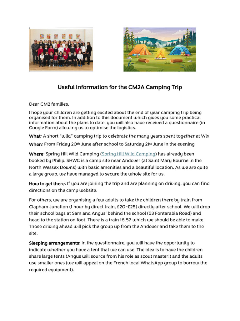 Camping Trip Useful Information | PDF | Camping