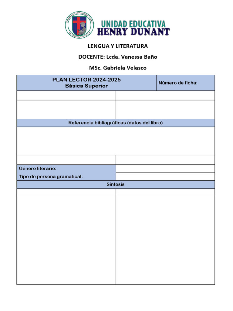Ficha Plan Lector-Básica Superior | PDF