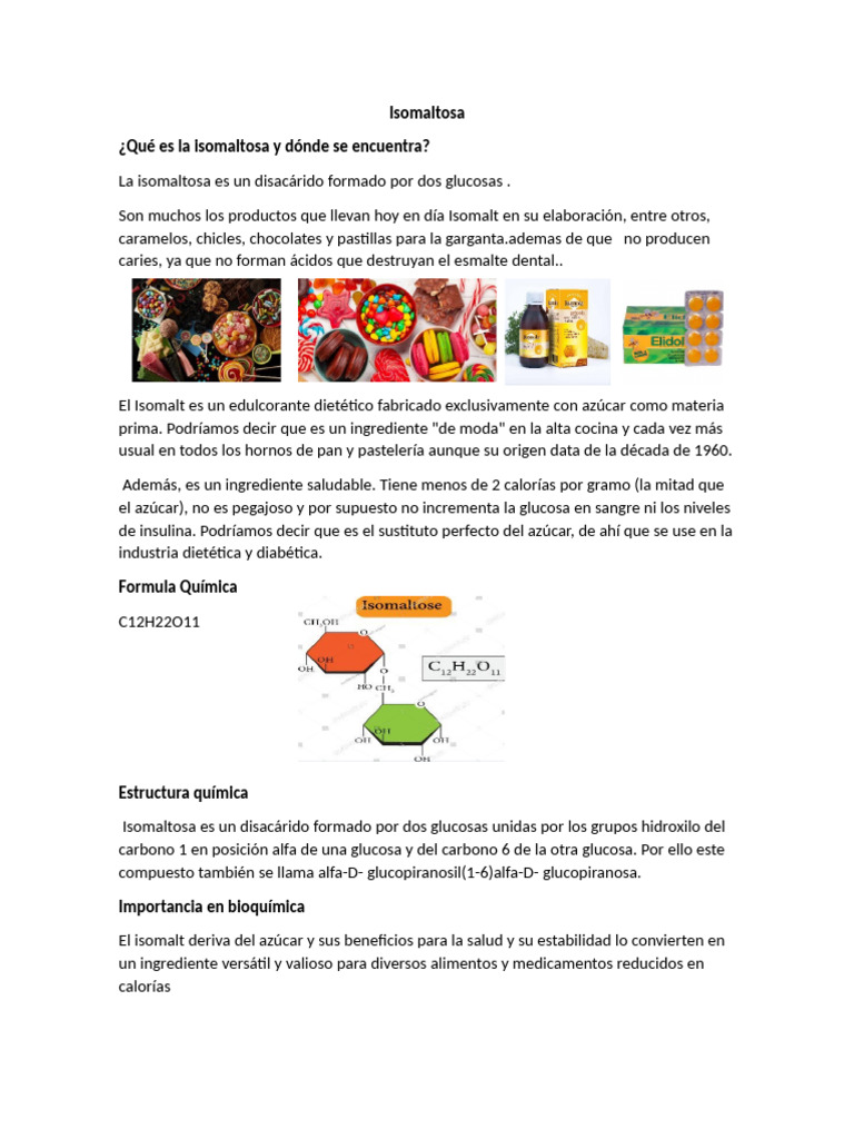 Isomaltosa: Estructura y Usos | PDF