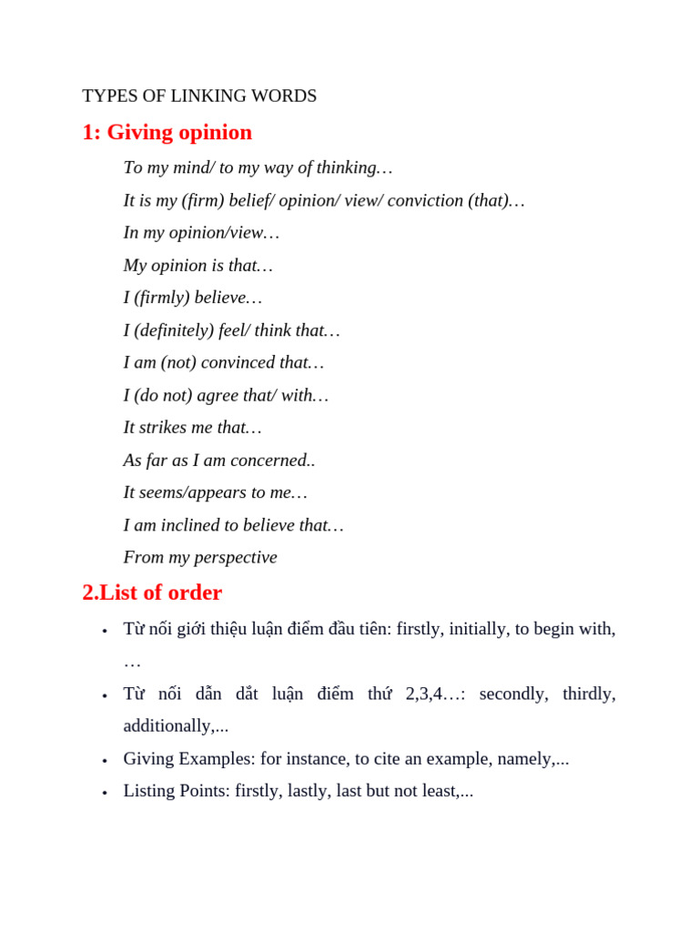 Essential Linking Words Guide | PDF