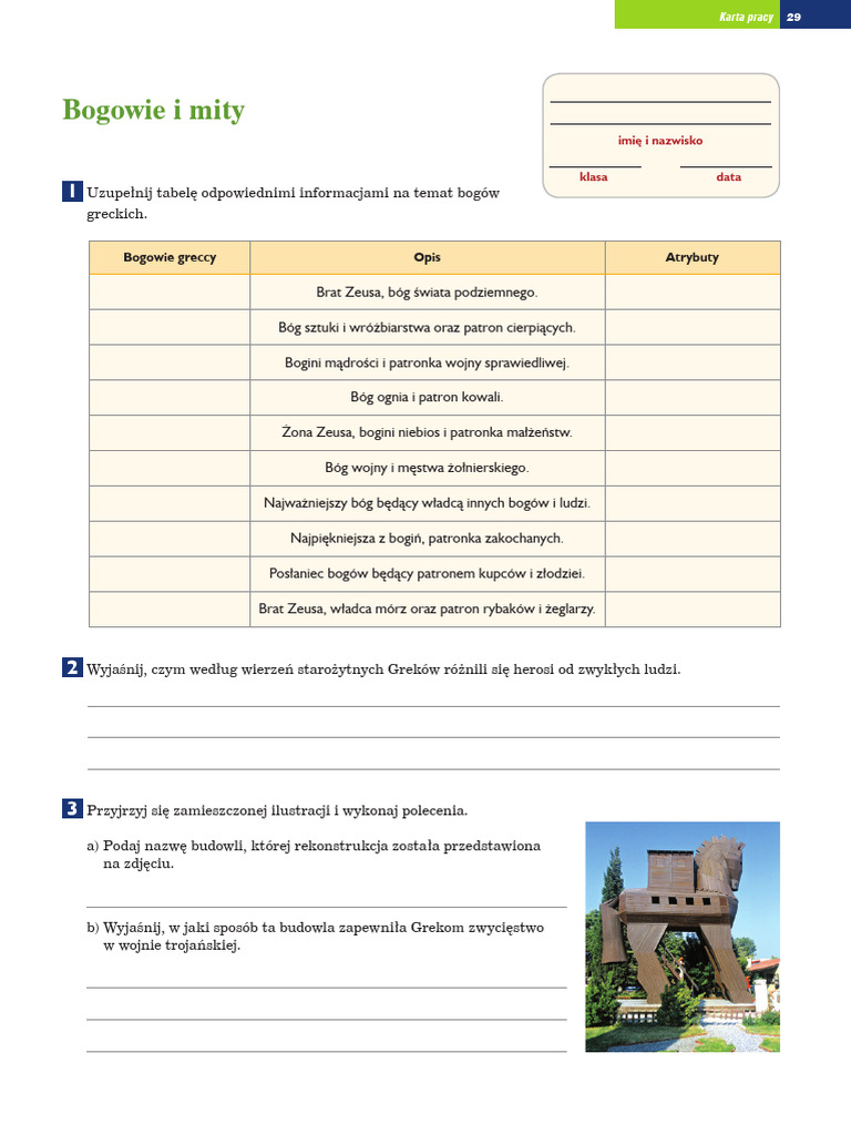 03 Karta Pracy - Bogowie I Mity | PDF