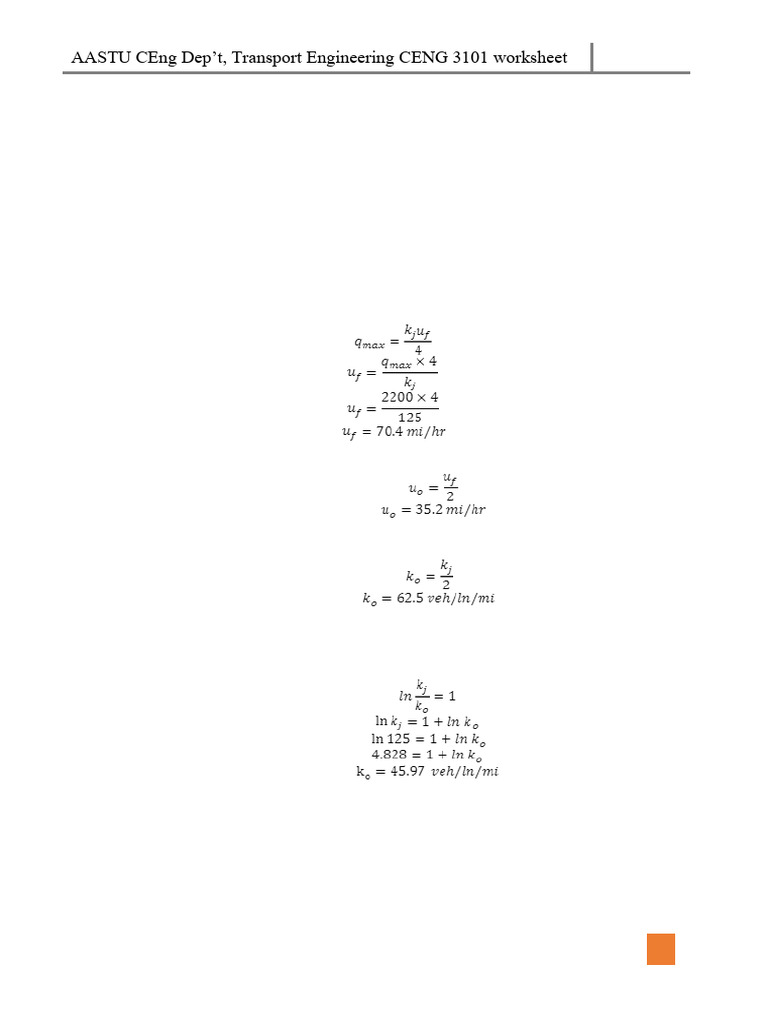 Transport Engineering Worksheet 1 | PDF