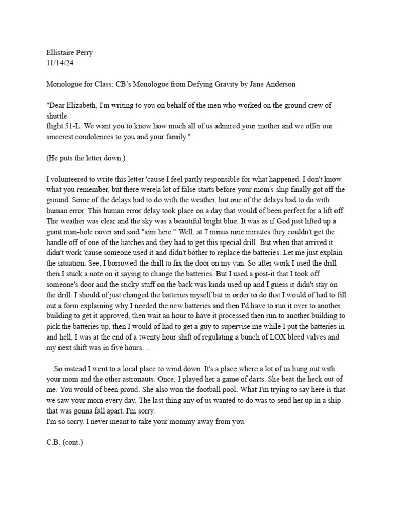 Monologue For Scene Study | PDF | Flight | Space Program Of The United ...