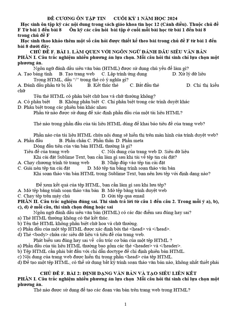 De Cuong Tin 12 CK1 | PDF