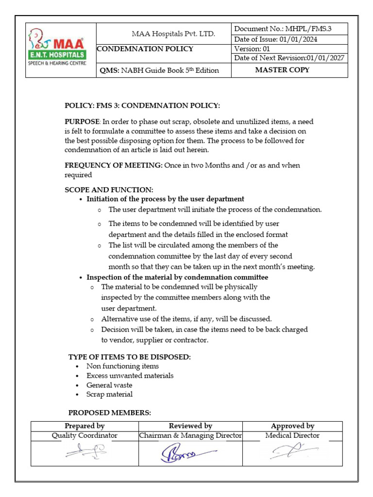 FMS 2 Condemnation Policy | PDF