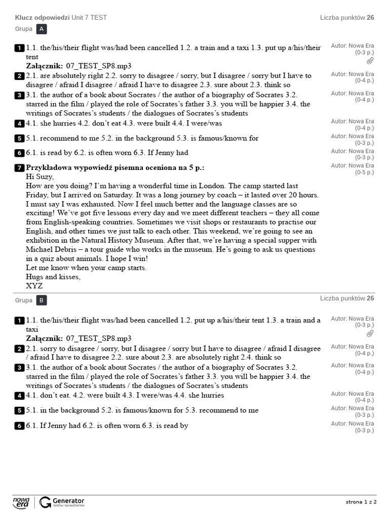 Unit 7 Test Answer Key | PDF
