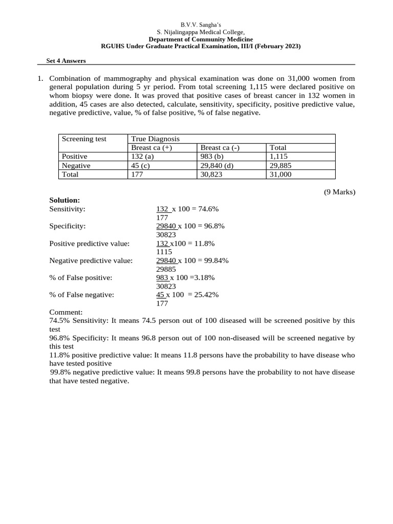 Answers Set 4 New Pattern | PDF | Sensitivity And Specificity ...
