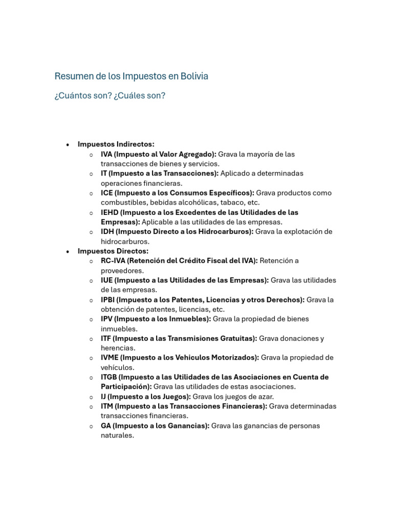 Resumen impuestos nacionales | PDF | Impuestos | Impuesto al valor agregado