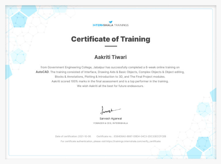 Aakriti Tiwari's AutoCAD Training Success | PDF