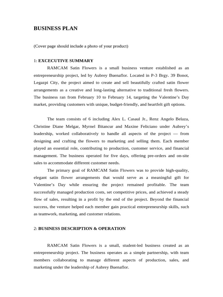 Parts of A Business Plan | PDF | Pricing | Flower Bouquet