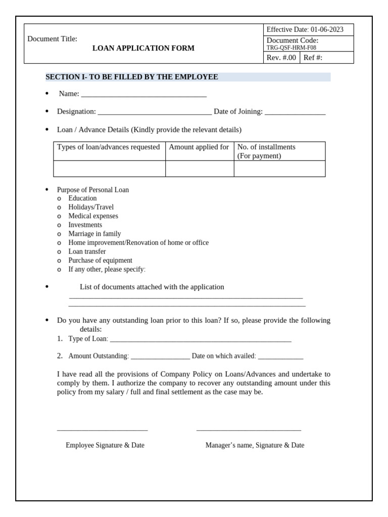 TRG-Loan Application Form | PDF | Loans | Cheque