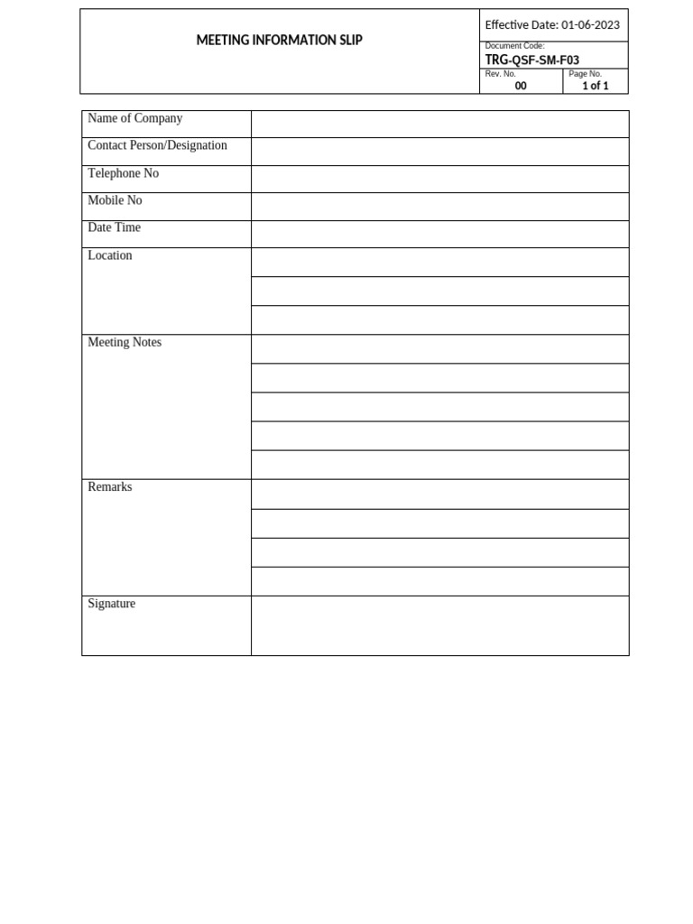 TRG-Meeting Information Slip (SM-003) | PDF
