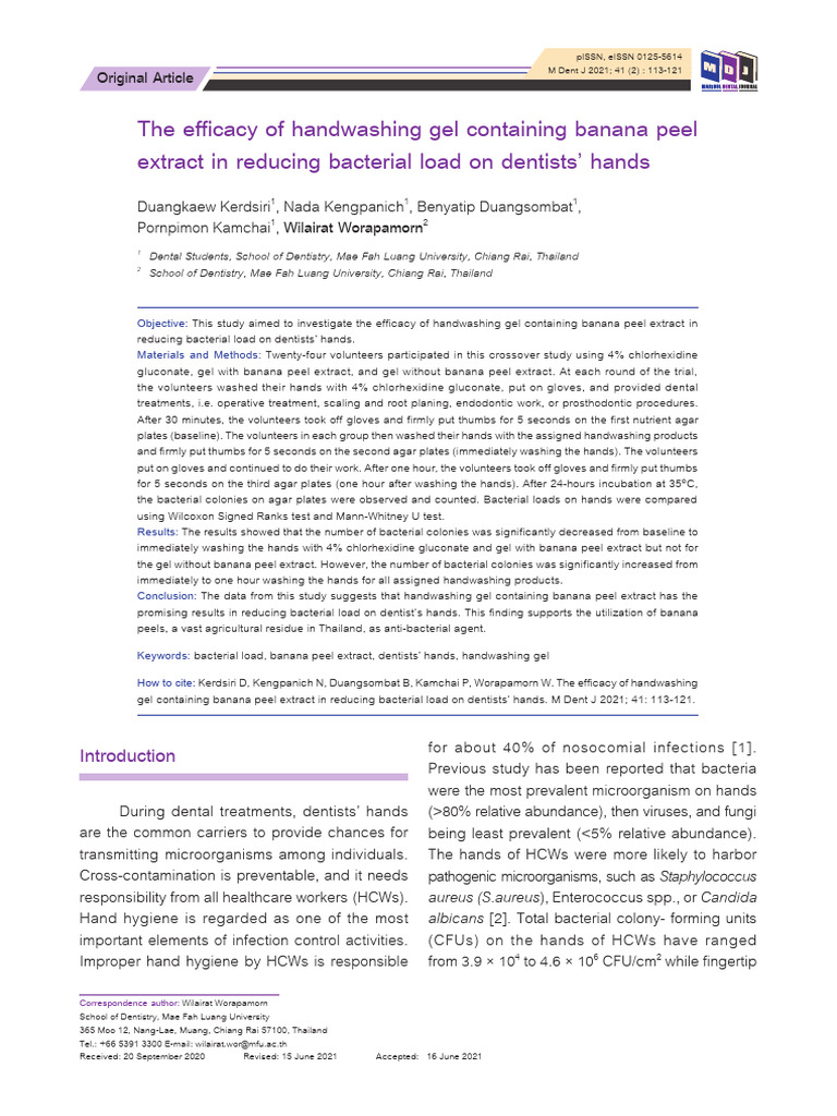 02 The Efficacy of Handwashing Gel Containing Banana Peel | PDF | Hand ...