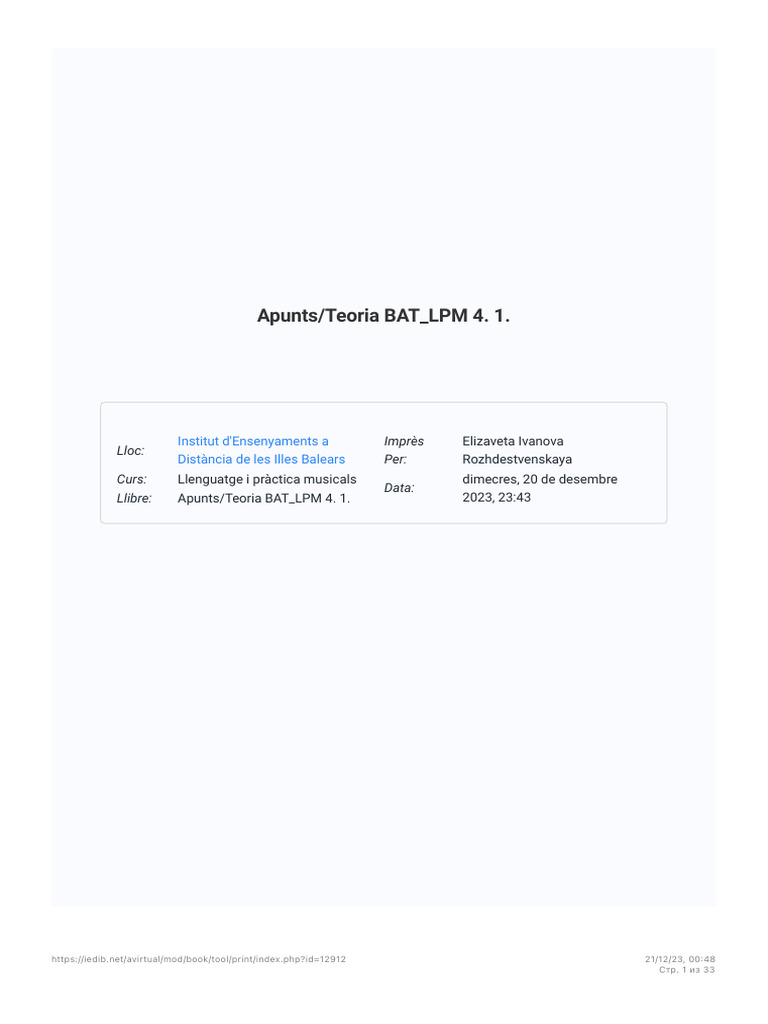 Apunts-Teoria Lenguaje Musical 4. 1. Batxillerat | PDF