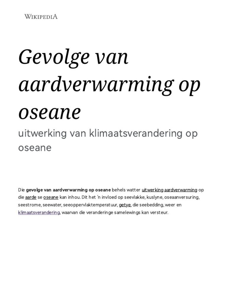 Gevolge Van Aardverwarming Op Oseane - Wikipedia | PDF