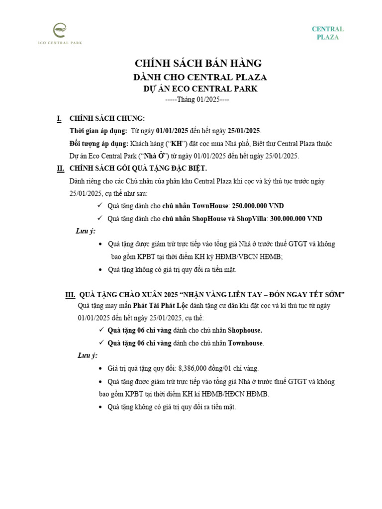 Ecp CSBH Central Plaza HĐCN HĐMB CVX v2 Update | PDF