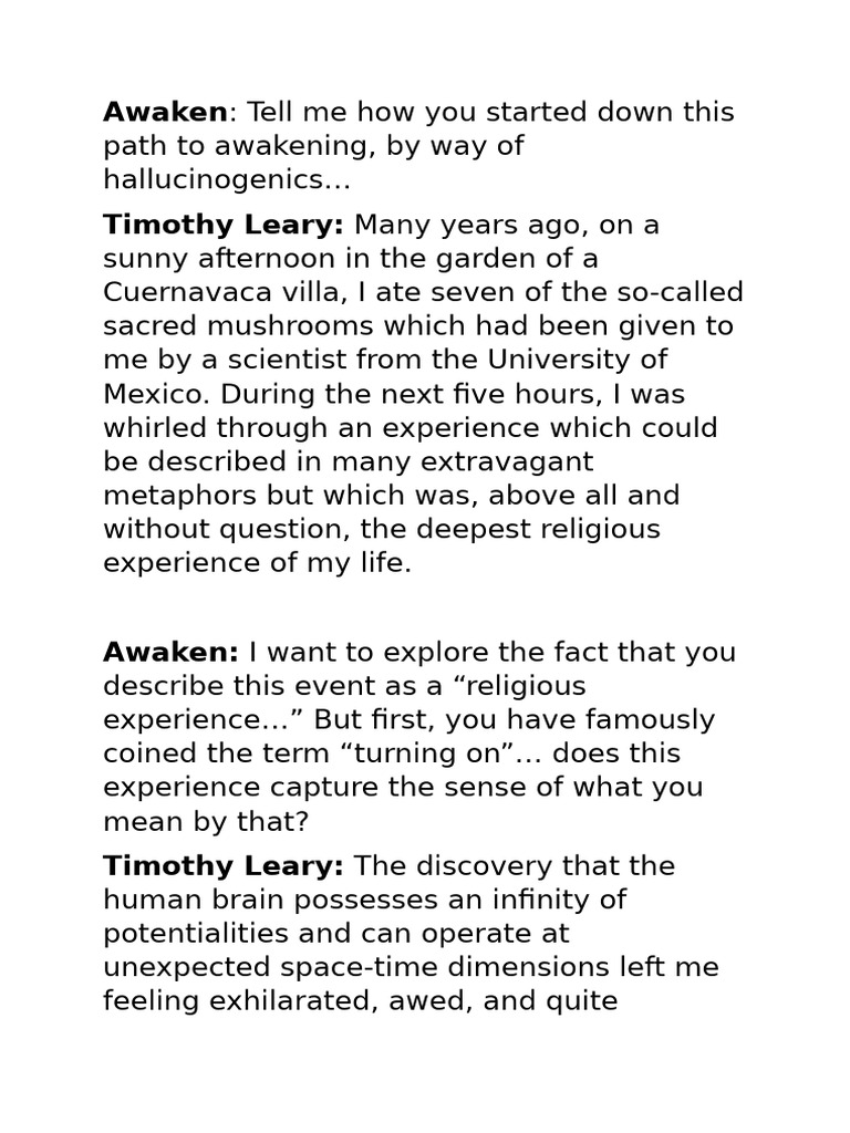 Tim Leary Interview | PDF | Psychedelic Drugs | Prayer