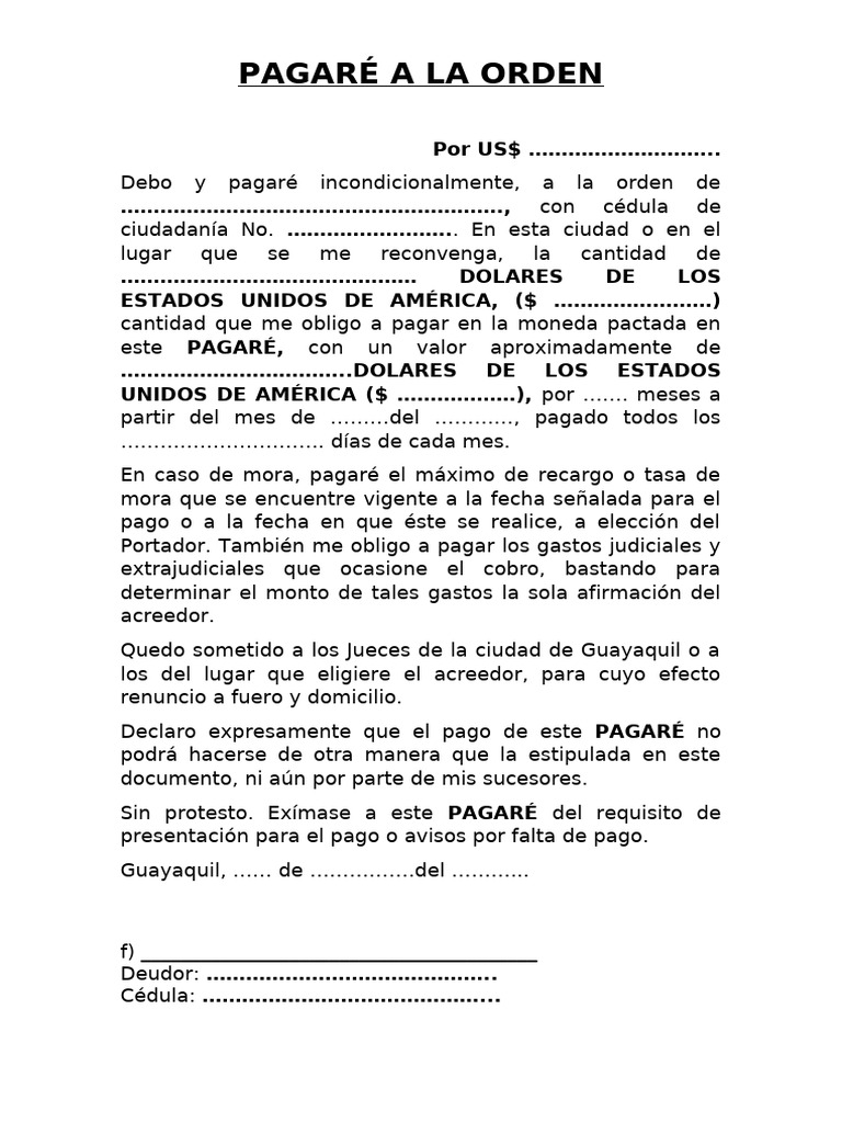 Modelo de Pagaré a la Orden | PDF