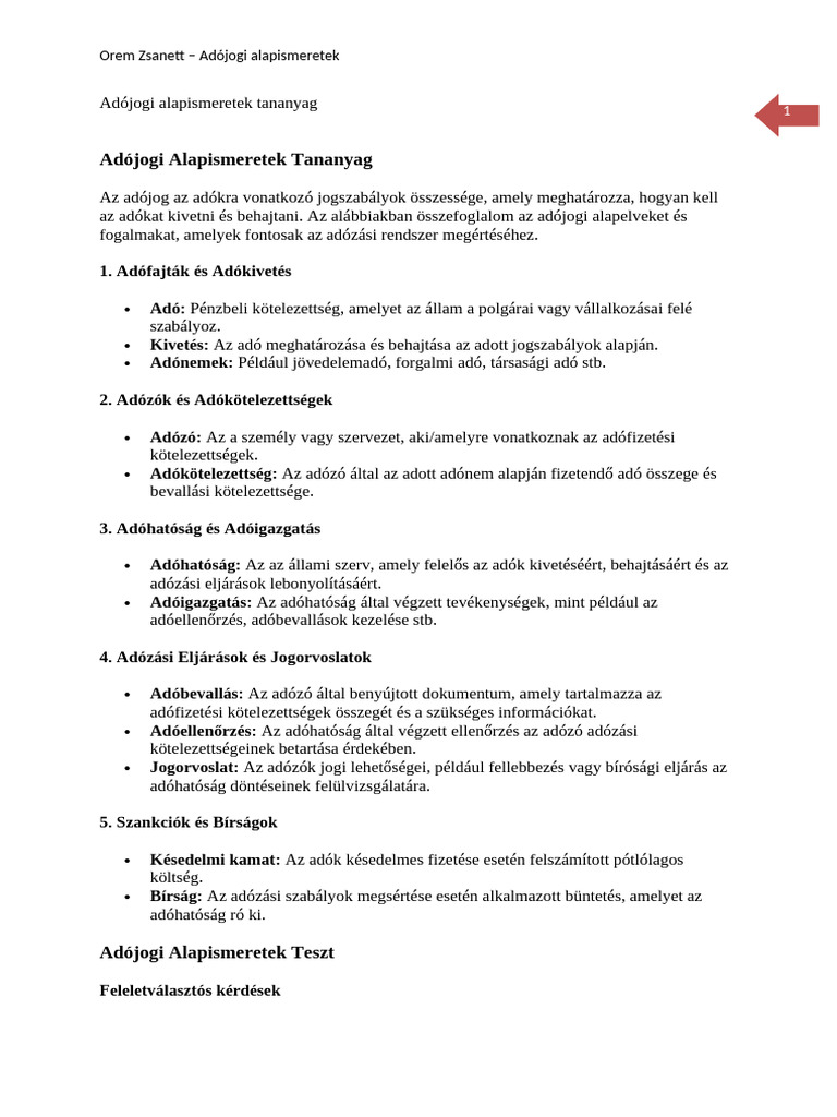 Orem Zsanett - Adójogi Alapismeretek | PDF