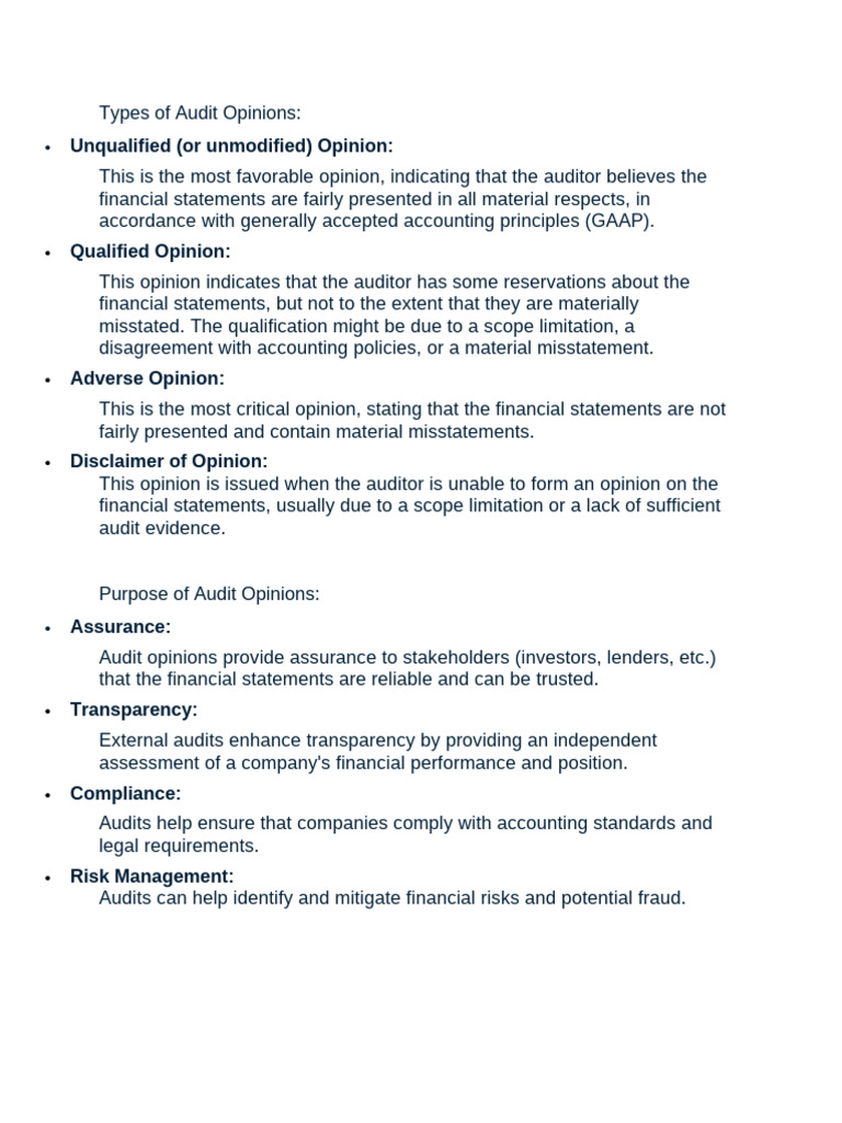 Types of Audit Opinions Explained | PDF