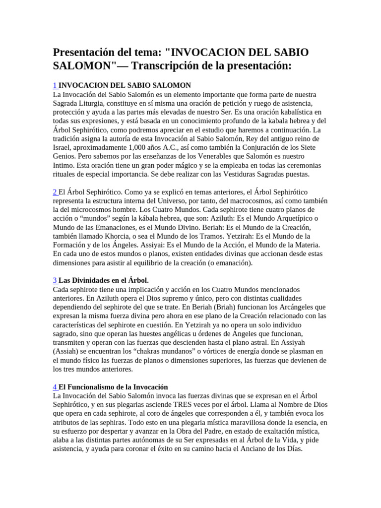 Invocación Sabio Salomon | PDF | Solomons | Nombres de Dios en el judaísmo