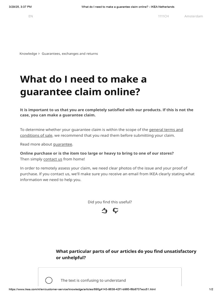 IKEA Online Warranty Claim Process | PDF