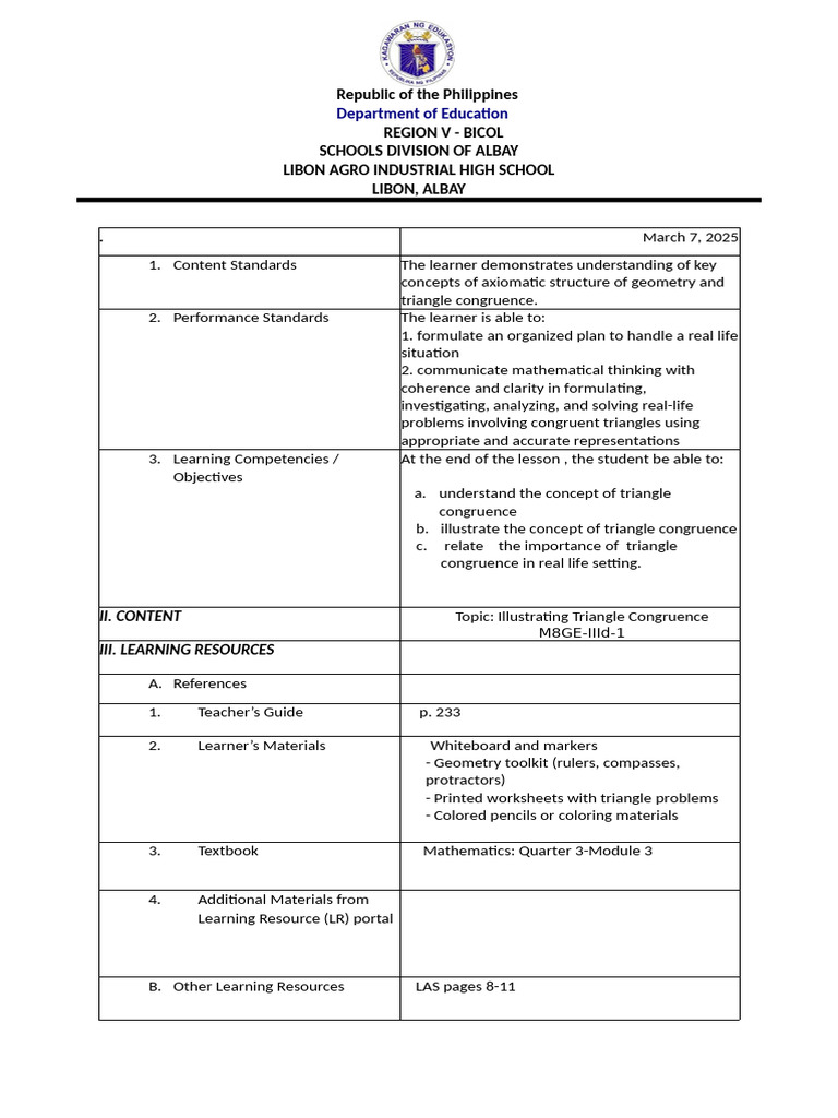 Mathematics 8 Third Quarter | PDF | Triangle | Learning