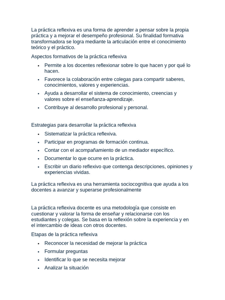 Práctica Reflexiva en la Docencia | PDF | Aprendizaje | Maestros