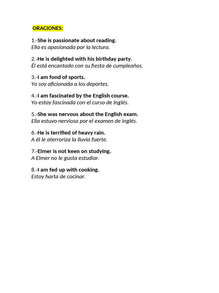 Oraciones de Emociones | PDF