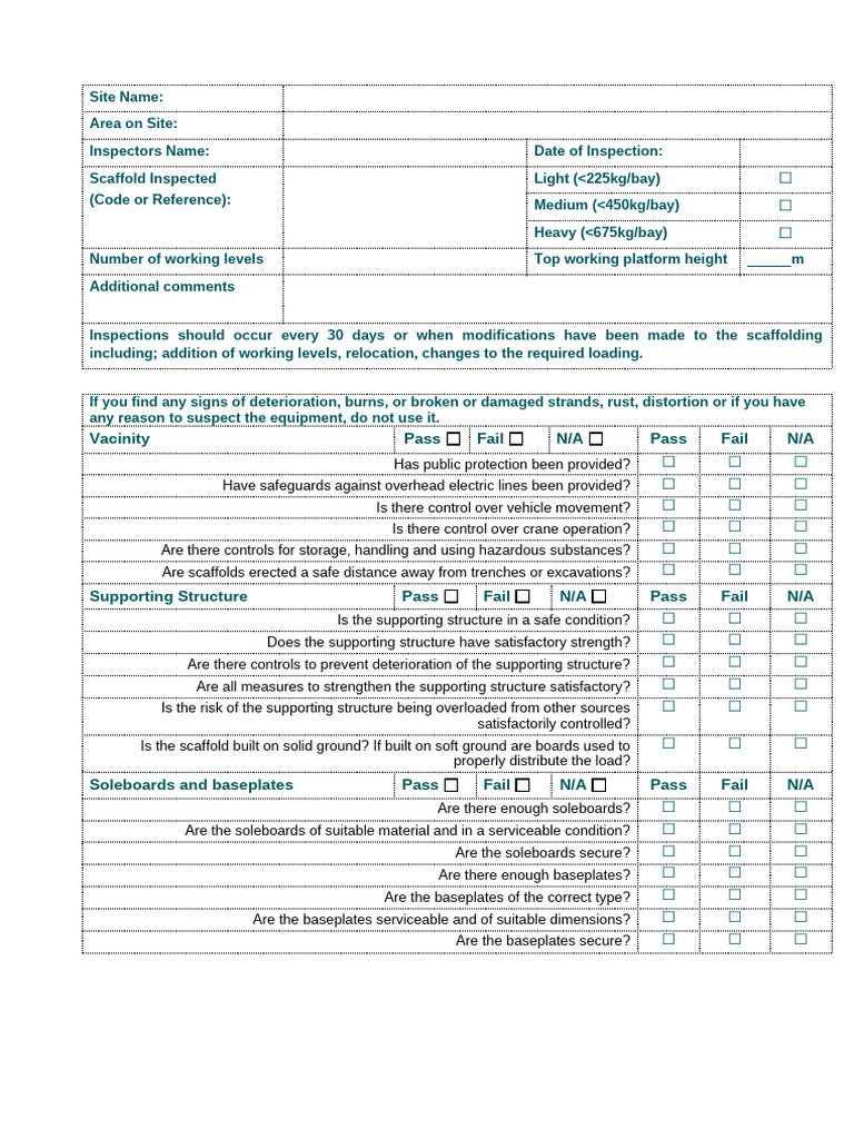 Example - Scaffold Inspection Checklist | PDF