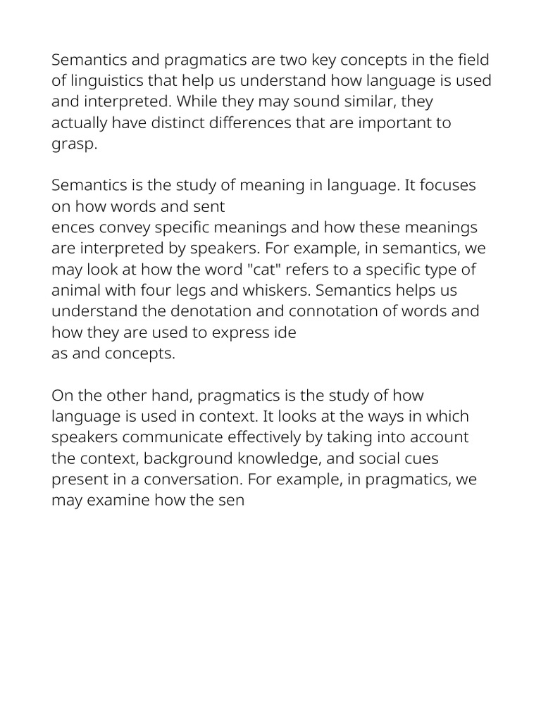 The Difference Between Semantics and Pragmatic | PDF