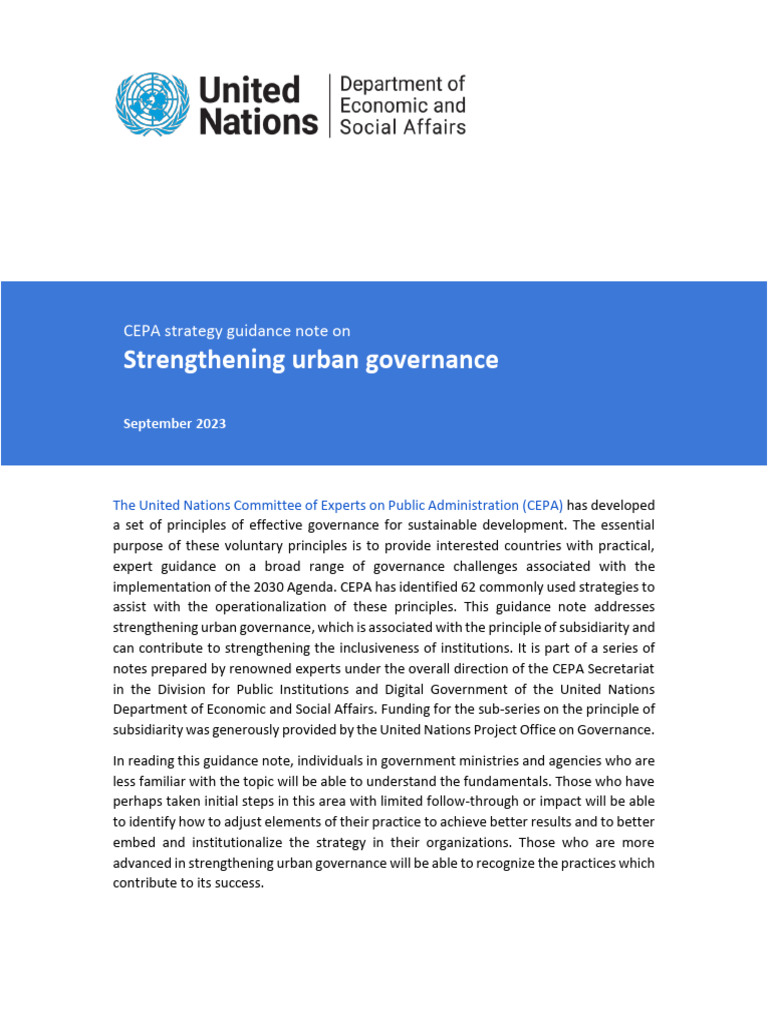 Guidance Note On Strengthening Urban Governance 1702978025 | PDF ...