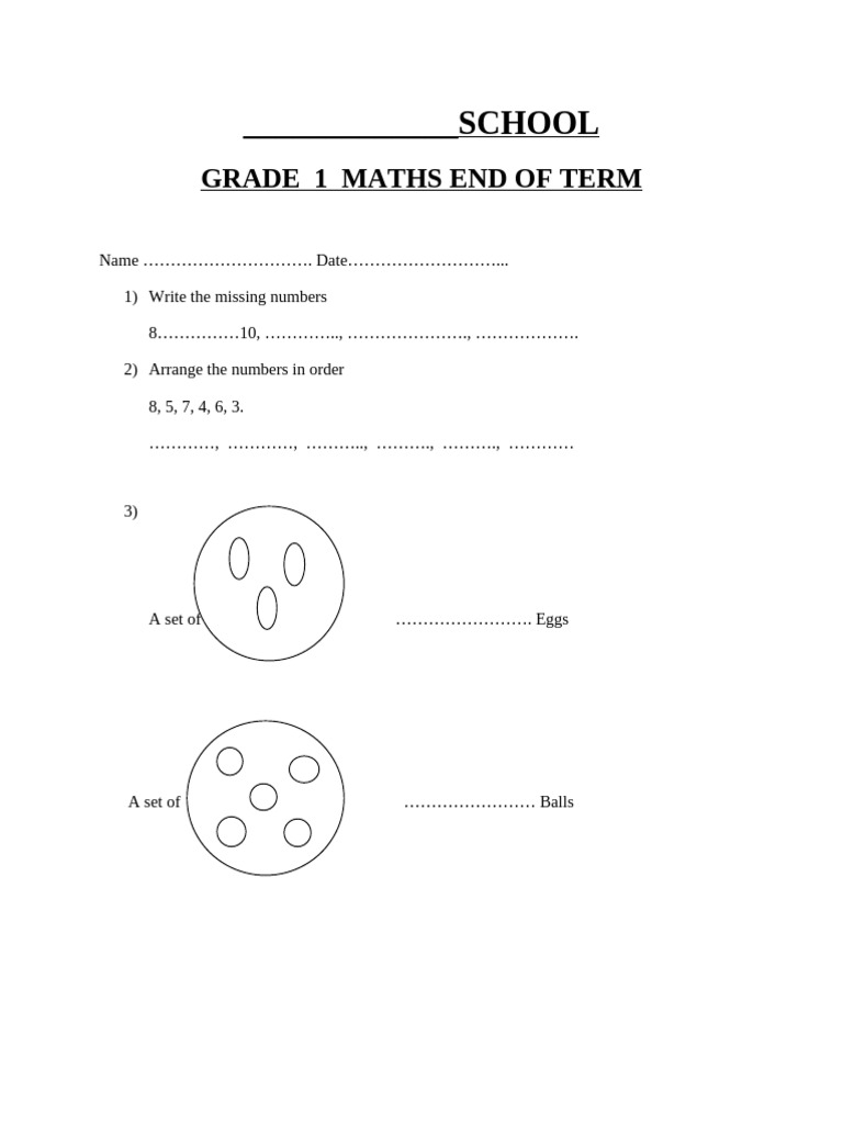 g1 Maths Test | PDF