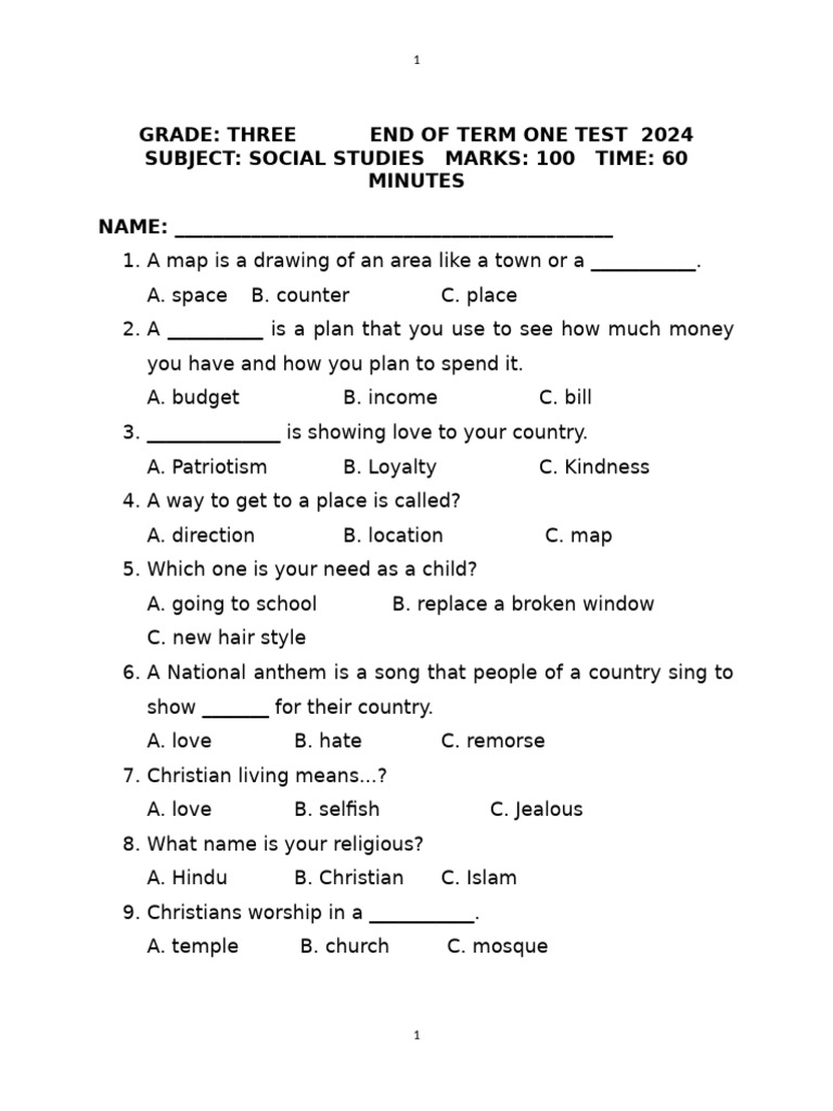 Grade 3 Social Studies Test 2024 | PDF | Religious Faiths | Abrahamic ...