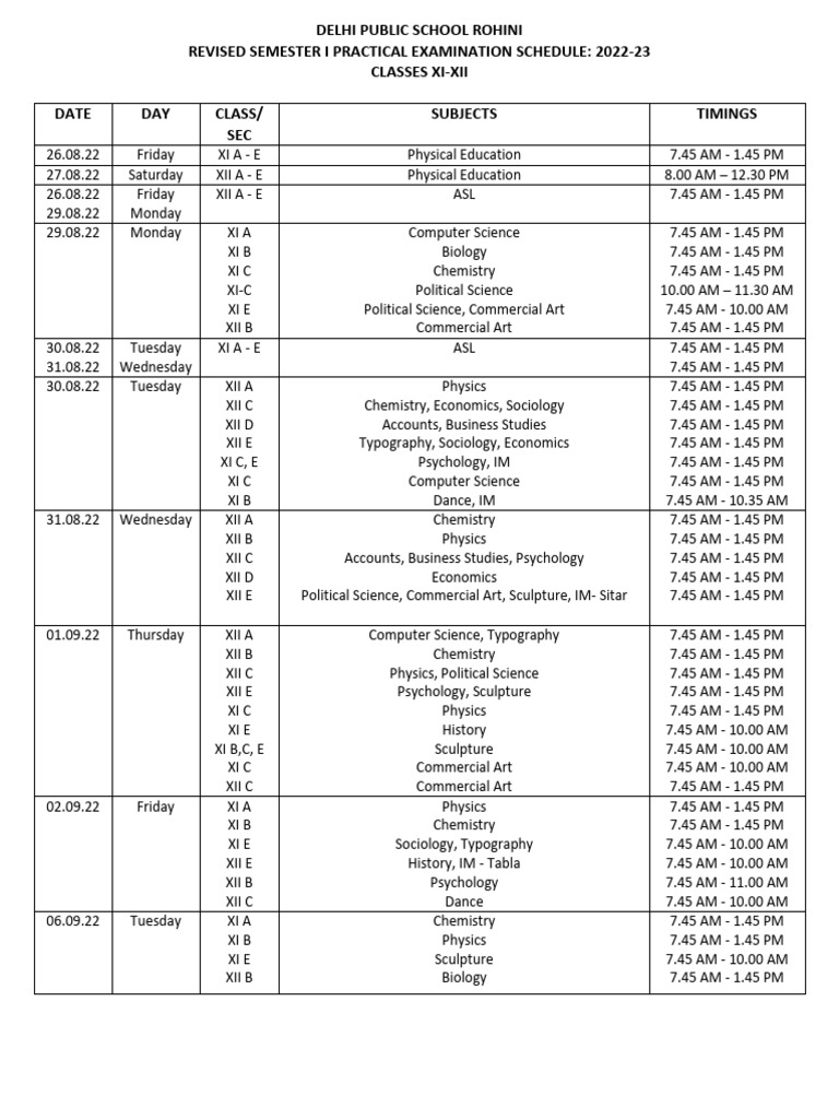 Practical Schedule 22-23 | PDF