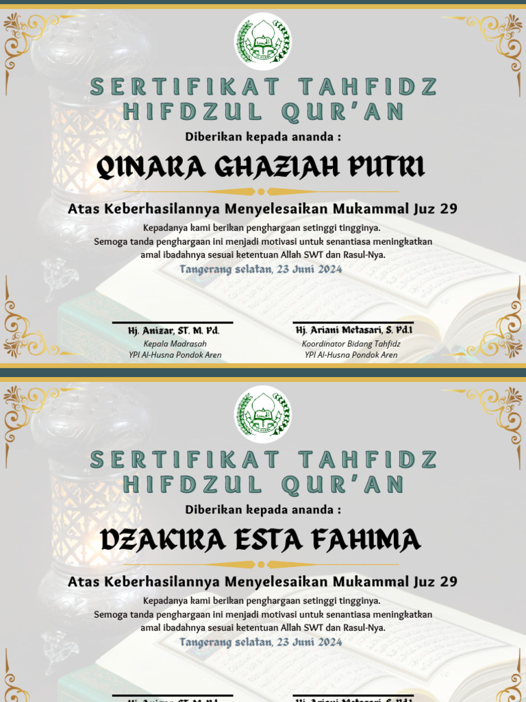 Sertifikat Tahfidz | PDF