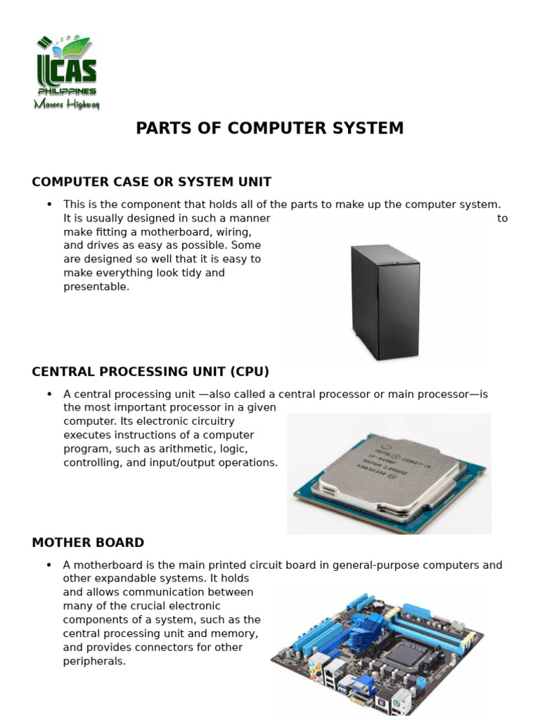 Parts of Computer System | PDF | Computer Data Storage | Central ...