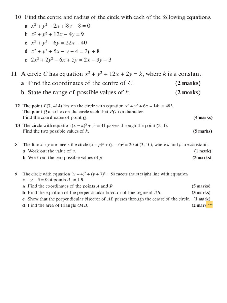 AL Circles Questions Challenge | PDF