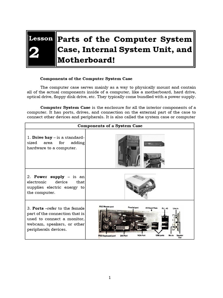 LESSON 2 Parts of The Computer System Case Internal System Unit and Motherboard | PDF | Computer ...