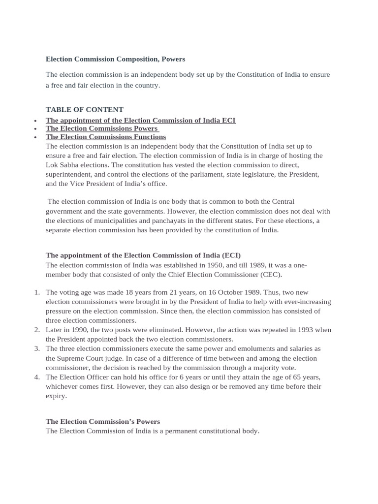 Composition of India's Election Commission | PDF | Elections | American ...