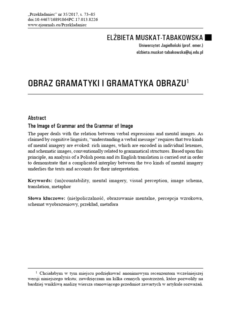 Obraz Gramatyki I Gramatyka Obrazu | PDF